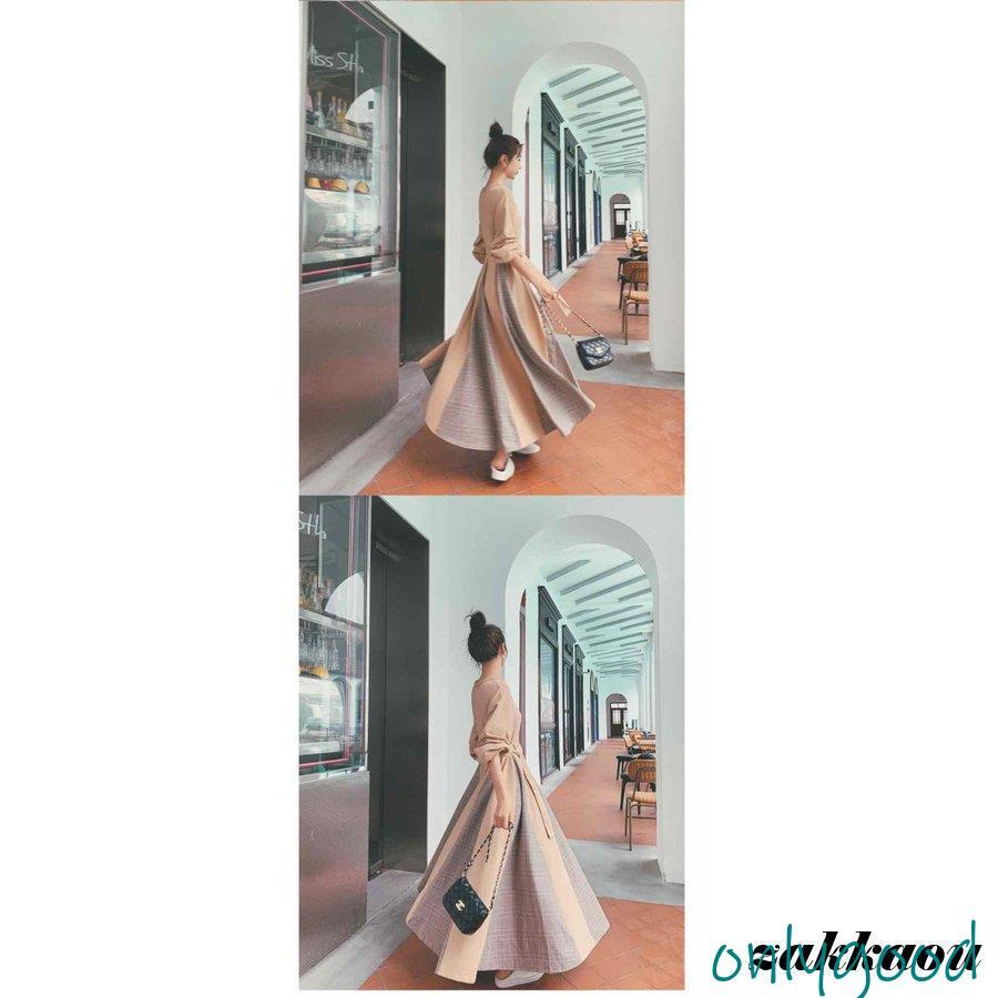 ロングワンピース レディース 切り替え チェック柄 ワンピース 秋 冬