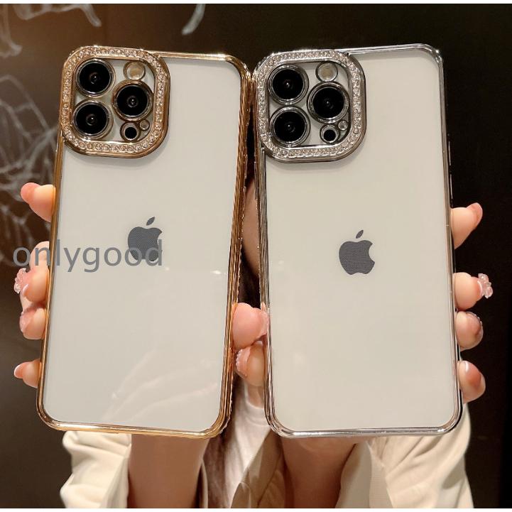 iphone 15 14 13 plus Pro Max12 Max 耐衝撃 背面 透明 ラインストーン レンズ保護 一体 スマホケース ...