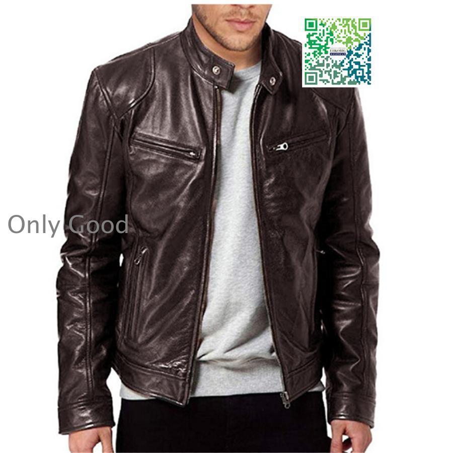 メンズ革ジャン 秋冬 レザージャケット スリム 立ち襟 ライダース