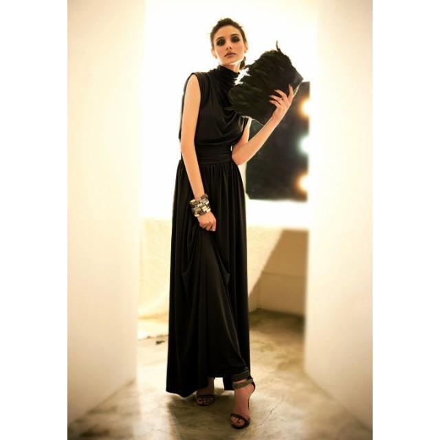 上品 エレガントノースリーブ ロングドレス ハイネック 結婚式 ドレス お呼ばれ ワンピース 30代 20代 演奏会 キャバ 黒 パーティドレス onedrsb-V0023 ...