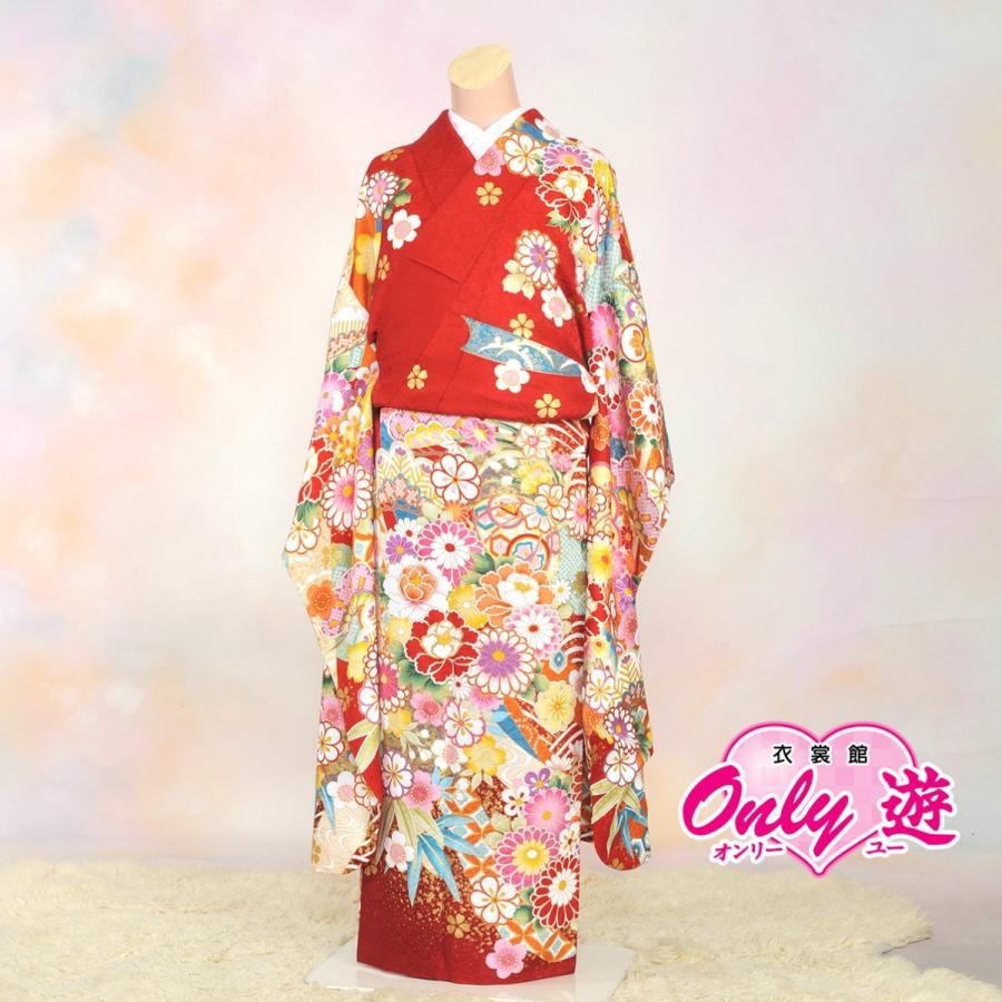 C090-BN1360-SS16/振袖セット/レンタル/20-602BN/SSサイズ/レディース/成人式/振袖/赤/古典柄/正絹/着物レンタル ...