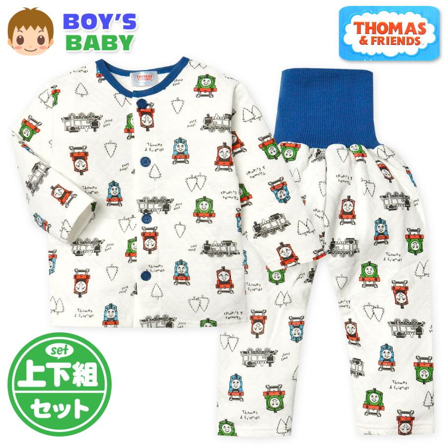 送料無料 男児 ベビー 腹巻付 長袖 前開きパジャマ ニットキルト きかんしゃトーマス あったか 保温性 上下組 後ろマチ iw-0699 メール便対応 : オンスタイル - 通販 ...