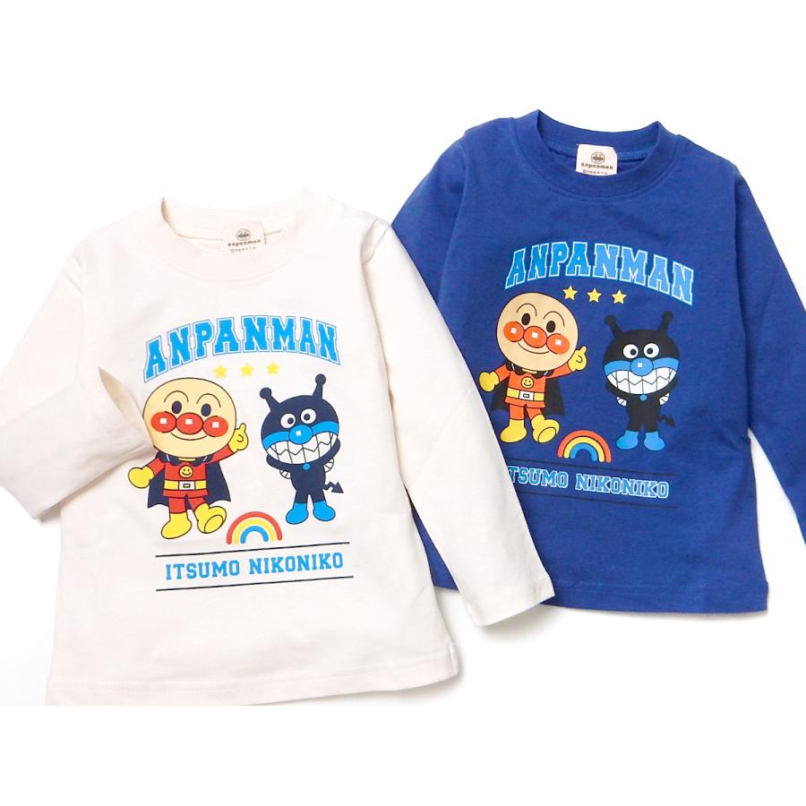 送料無料 男児 ベビー 綿100％ 長袖 Tシャツ アンパンマン ばいきんまん ネームタグ ベビー服 男の子 80cm 90cm 95cm ...