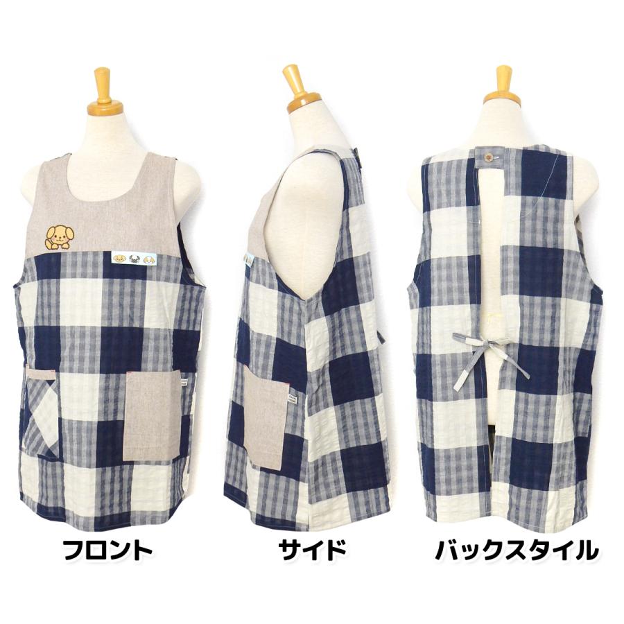 送料無料 婦人 レディース ラン型 エプロン 後ろボタン＆ひも留め サッカー生地 チェック柄 いぬモチーフ ポケット付き sl-0569 メール便対応 : オンスタイル - 通販 ...