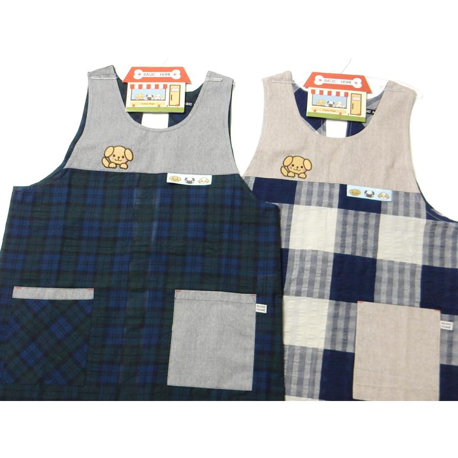 送料無料 婦人 レディース ラン型 エプロン 後ろボタン＆ひも留め サッカー生地 チェック柄 いぬモチーフ ポケット付き sl-0569 メール便対応 : オンスタイル - 通販 ...