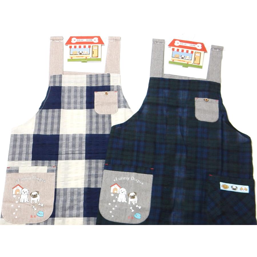送料無料 婦人 レディース H型 エプロン 後ろボタン留め 2段階調節 サッカー生地 チェック柄 いぬモチーフ ポケット sl-0587 メール便対応 : オンスタイル - 通販 ...