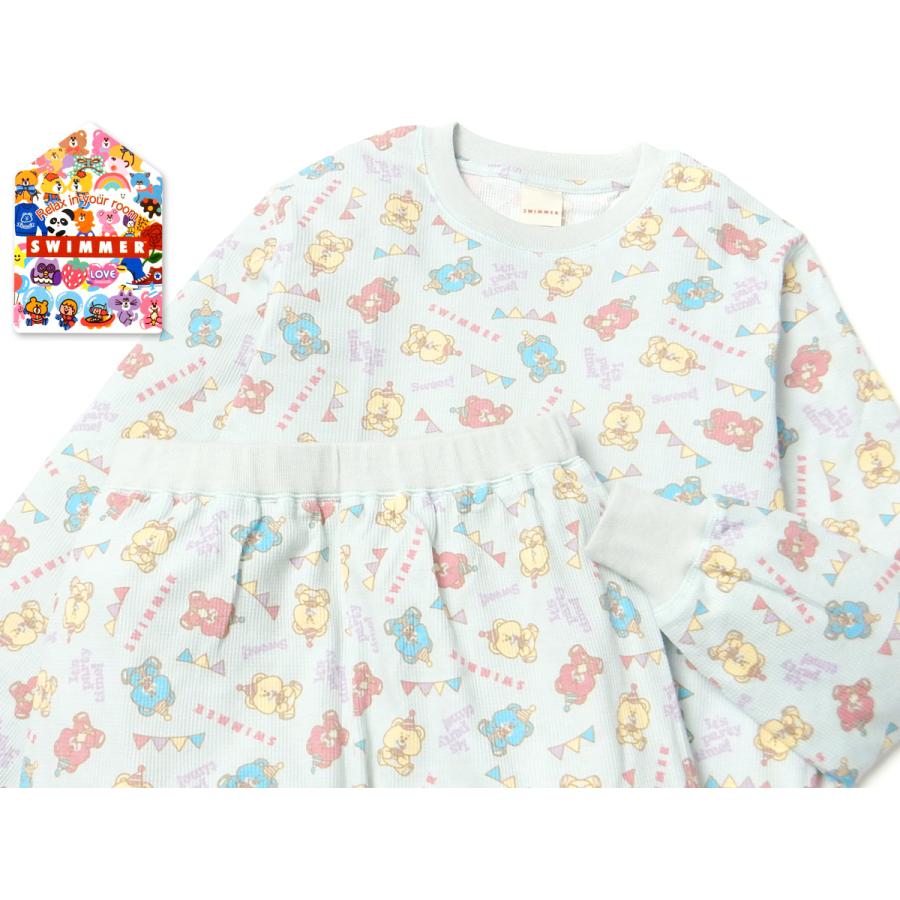 送料無料 婦人 レディース ワッフル 長袖 パジャマ SWIMMER/スイマー 上下組 総柄 ルームウェア M-L yg-2833c-mt ...