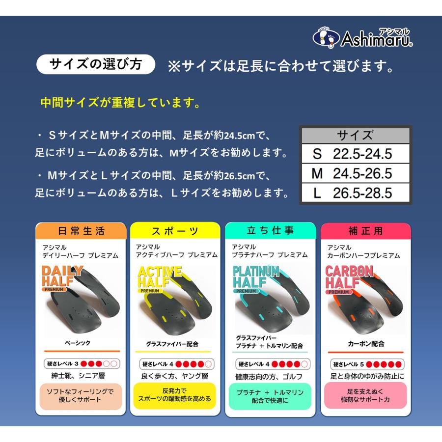 ASHIMARU アシマル デイリーハーフ プレミアム 薄型 ハーフインソール インソール 偏平足 腰痛 ひざ痛 かかと通 外反母趾 スポーツ ...