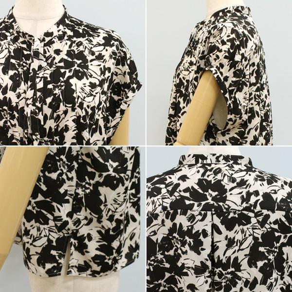 Ballsey ボールジー TOMORROWLAND トゥモローランド 11-01-52-01432 モノクローム フラワー プリント ピンタック フレンチスリーブ ブラウス : Open ...