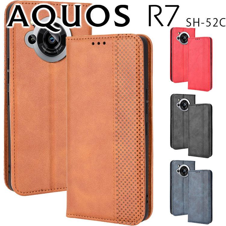 AQUOS R7 ケース 手帳 aquosr7 手帳型 スマホケース アクオスr7 チェック柄 合革 レトロ チェックライン手帳ケース ...