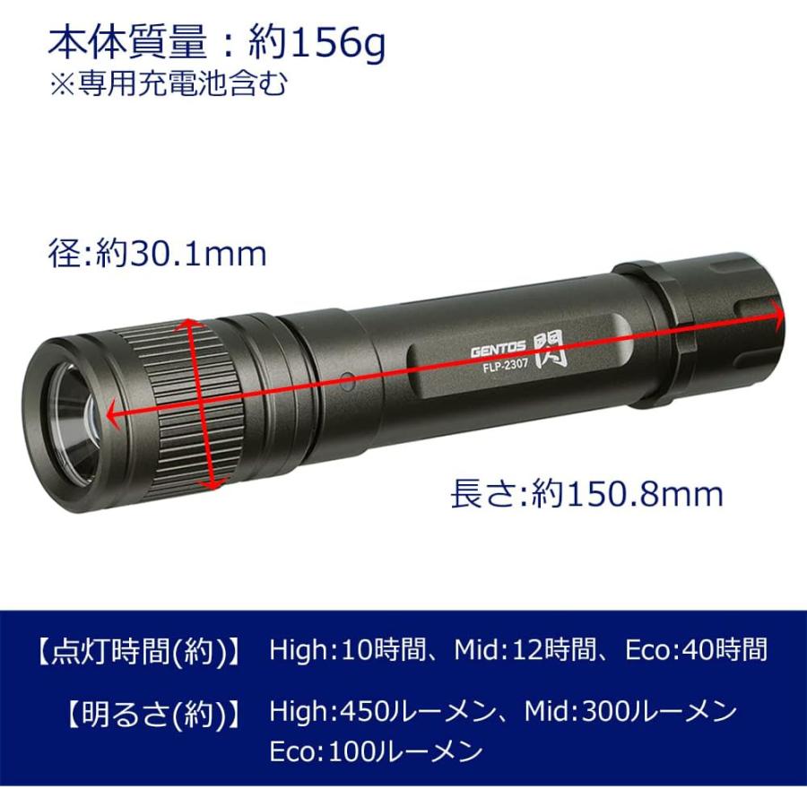GENTOS ジェントス LED 懐中電灯 FLP-2307 専用充電池使用 USB Type-C 充電 フラッシュライト ライト 強力 小型 充電式 : オレメカYahoo!ショッピング店 ...