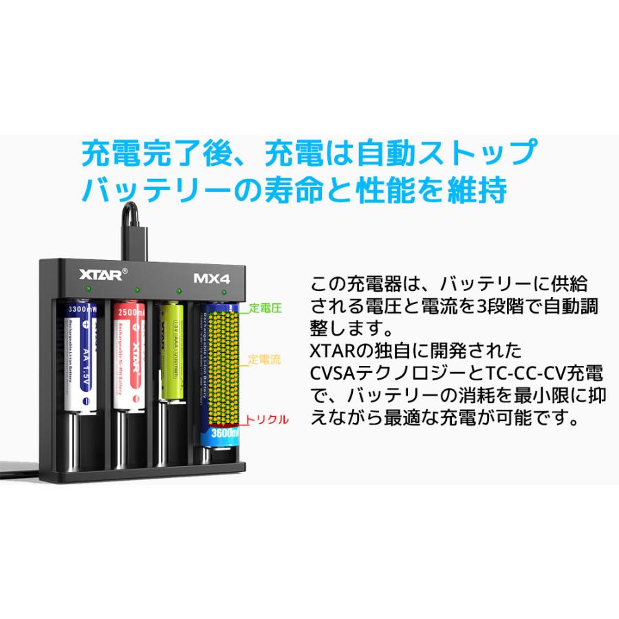 XTAR MX4 単三 単四形 リチウムイオン充電器 3.6/3.7Vリチウムイオン 1.2Vニッケル水素 単3 単4 LiFePO4 AA ...