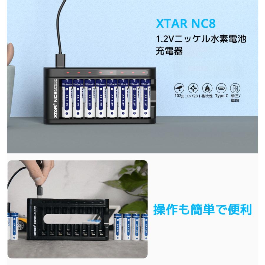 XTAR（エクスター） XTAR NC8 単三 単四形 ニッケル水素電池充電器 単3 単4 8スロット Type-c 入力 8本同時充電 AA/AAA バッテリーチャージャー OV ...