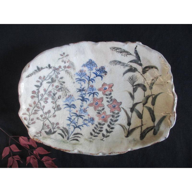 皿 粉引 草花文 楕円皿 玉山窯 監修玉置保夫 G-211 : 織部の器 千瓢 - 通販 - Yahoo!ショッピング