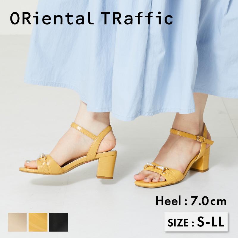 ORiental TRaffic レディース サンダル 歩きやすい 安定感 7cmヒール パール きれいめ フェミニン 黒 ブラック ベージュ イエロー オリエンタルトラフィックヤフー ...
