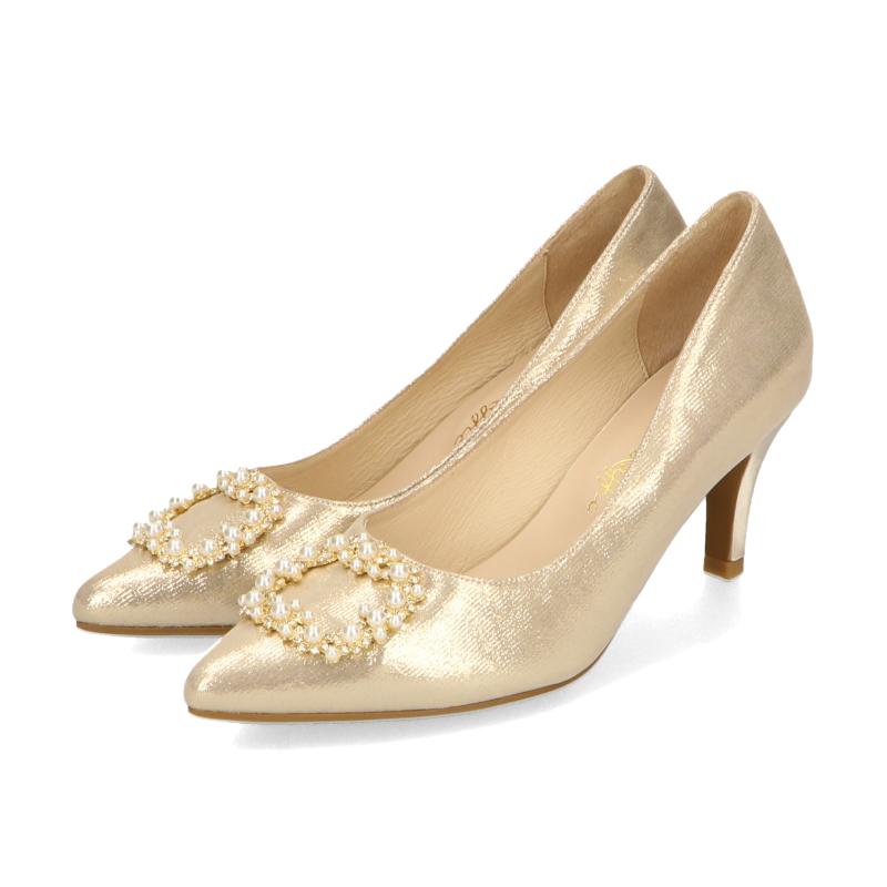 ORiental TRaffic パンプス レディース 7cm ヒール パーティー 通勤 結婚式 ラメ レース サテン パール ビジュー 美脚 パールバックルヒールパンプス ...