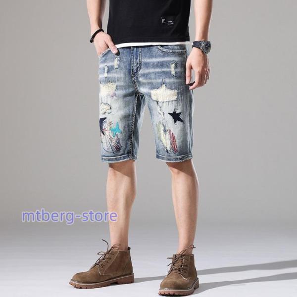 ハーフパンツ 短パン デニム メンズ ストレッチ 個性 デザイン ヴィンテージ ストレッチ カジュアル ダメージ ? : em382 : 美淋専門店 - 通販 - Yahoo!ショッピング