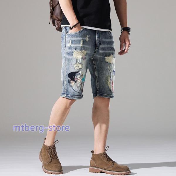 ハーフパンツ 短パン デニム メンズ ストレッチ 個性 デザイン ヴィンテージ ストレッチ カジュアル ダメージ ? : em382 : 美淋専門店 - 通販 - Yahoo!ショッピング