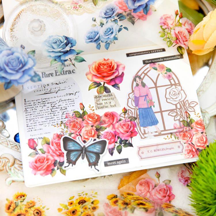 型抜き クリアテープ ダイカット ワイドタイプ 幅広50mm 薔薇 ローズ ひまわり 花柄 コラージュ 素材 透明 テープ 剥離紙 PET 耐水 シール sztz-01-059 :sztz ...