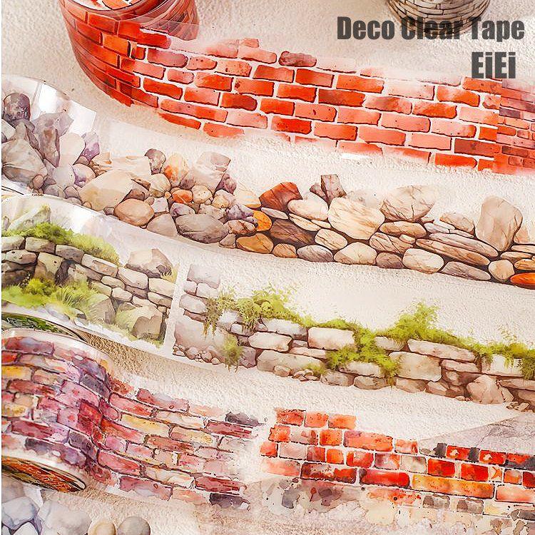 クリアテープ レンガ 敷石 天然石 ストーン 石目 タイル シール ガーデニング イラスト コラージュ素材 幅広40mm 耐水 PET テープ インテリア 薄い sztz-01-142 ...