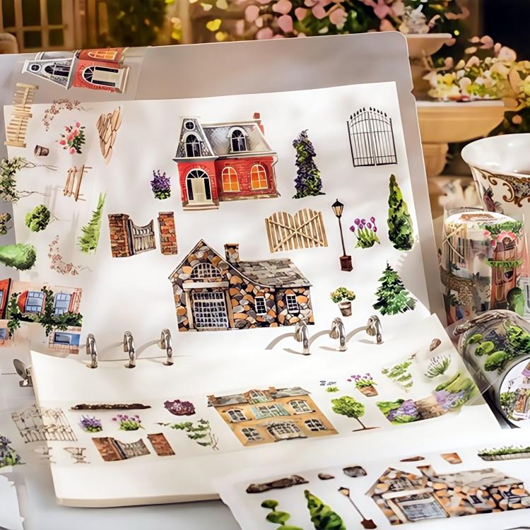 型抜き ダイカットテープ ガーデニング ドア 石壁 石 庭 花柄 フェンス クリアテープ PET 耐水 透明 マスキングテープ 幅広65mm コラージュ素材 sztz-01-145 ...