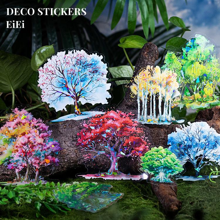 即納 箔押し 海外シール 大きめ 貝シェル光加工 華やか 木 樹 樹林 林地 林 森 森林 コラージュ 素材 クリアシール PET素材 耐水 ステッカー sztz-10-059 :sztz ...