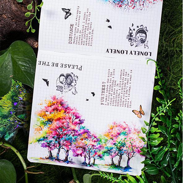 即納 箔押し 海外シール 大きめ 貝シェル光加工 華やか 木 樹 樹林 林地 林 森 森林 コラージュ 素材 クリアシール PET素材 耐水 ステッカー sztz-10-059 :sztz ...