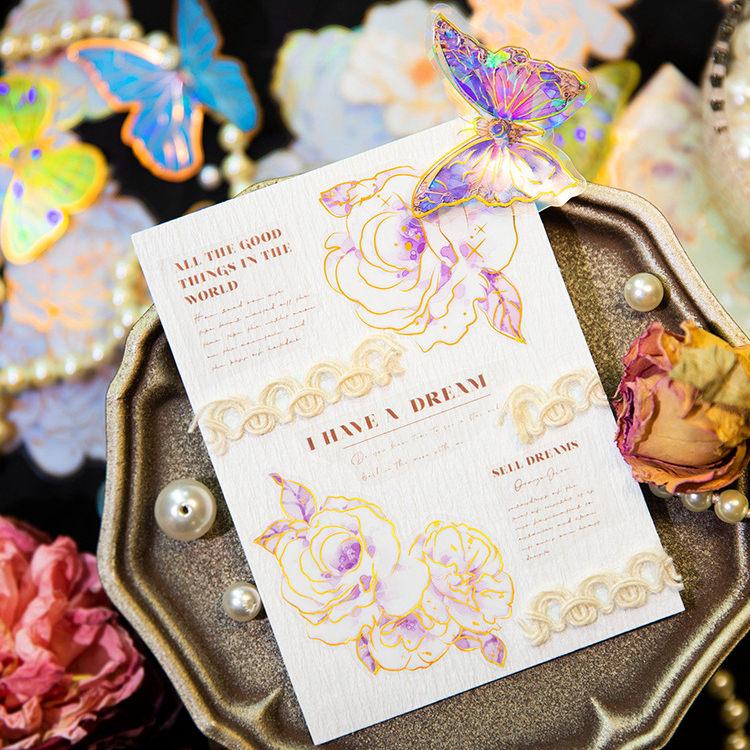 オーロラ箔押し 海外ステッカー 華やか 花柄 大きめ 薔薇 牡丹 ローズ バラ コラージュ 素材 スクラップブッキング 海外 シール 20枚 PET素材 sztz-20-097 : sztz ...