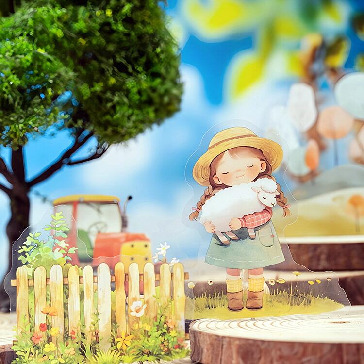 耐水シール 男の子 女の子 牧場 農業 動物 小屋 風車 農作 キャラクターステッカー ガチョウ 樹 木 建物 建築 道 道路 背景シール コラージュ素材 sztz-20-232 : 卸売の ...