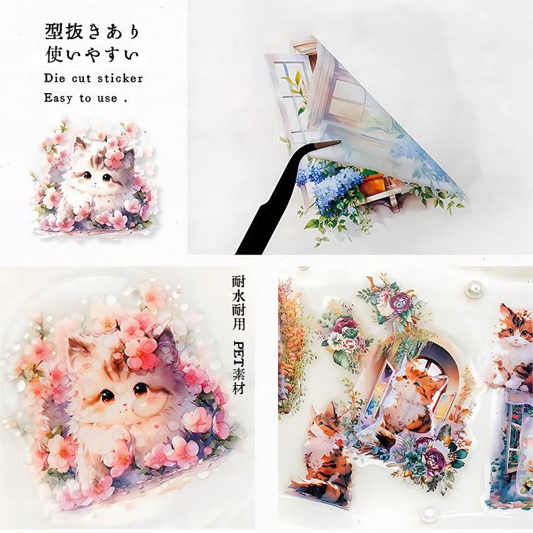 クリアシール 大きめ 30枚 かわいい 猫 兎 窓柄 イラスト 耐水シール ねこ ネコ ウサギ うさぎ ローズ 薔薇 アジサイ イラストシール コラージュ素材sztz-30-310 : 卸売の ...