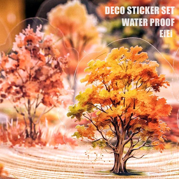 クリアシール リアル 木 イラスト シール コラージュ 素材 シール 1本の木 秋の木 ピンクの木 カラフルな木 イラスト 40枚 PET 透明 耐水 シール sztz-40-153 ...