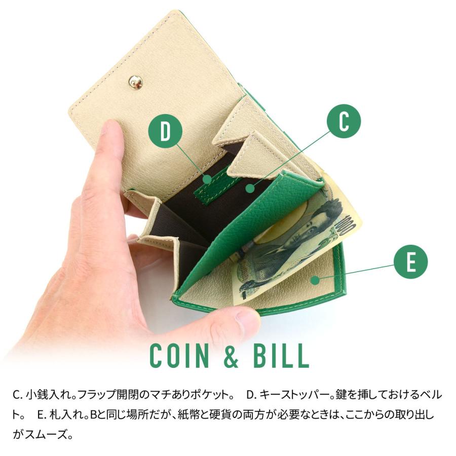 ミニ財布 二つ折り財布 小銭入れ有 鍵 コンパクト 本革 イタリアン