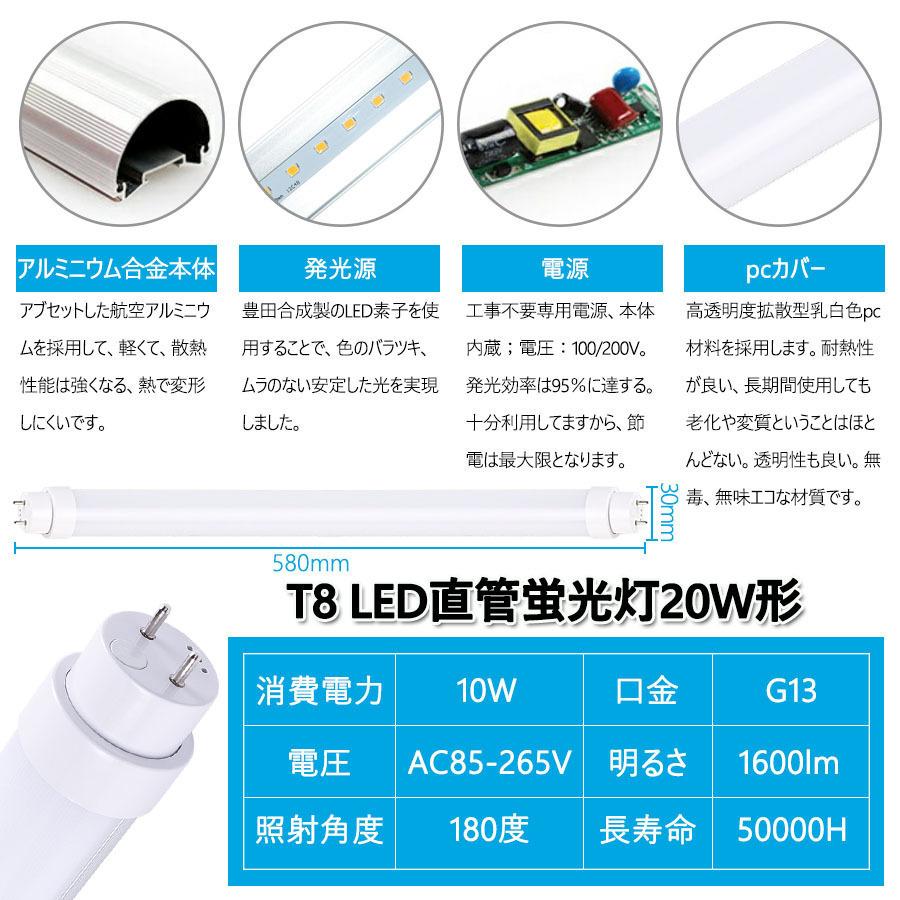 グロー式工事不要 580mm・20W形・20ワット型LED直管蛍光灯 消費電力20W→10W 高輝度 1600lm G13 T10 LED照明 FL20SD 省エネ 色選択【2年保証 ...