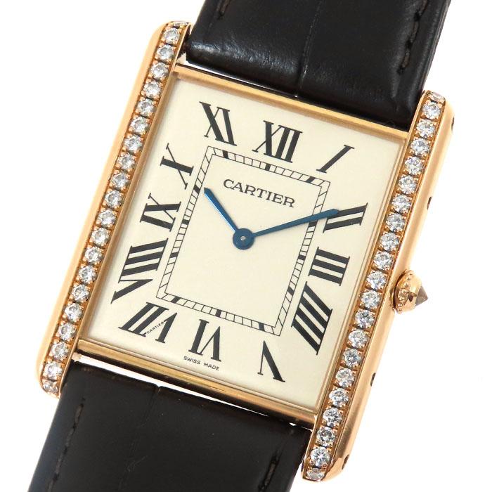 Cartier カルティエ タンク ルイ カルティエ XL WT200005 シルバー文字盤 K18PG ダイヤベゼル ダイヤモンド レザー ...