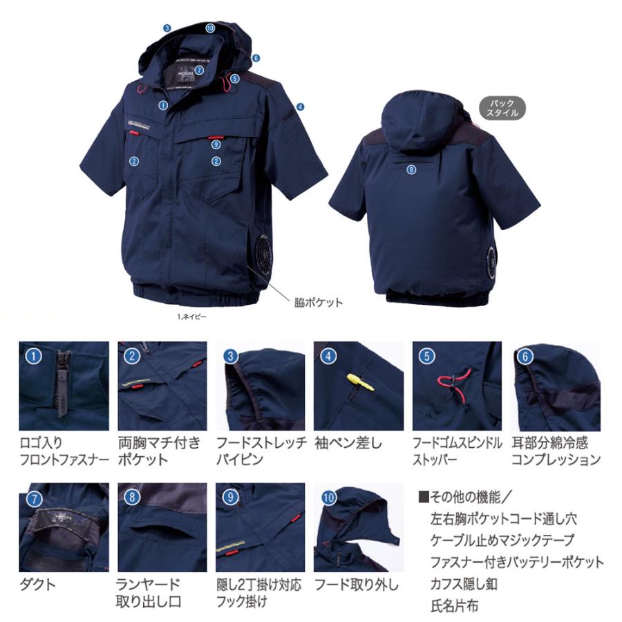 HOOH ビッグサイズ サイドファン半袖フードジャケット 快適ウェア 服地のみ 4L〜6L 空調ウェア AIR 冷却 冷感 エコ SDGs UV 消臭 サイドファン フルハーネス対応 : お ...