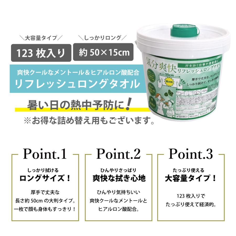 リフレッシュロングタオル 123枚入り 大容量 SB10 大判タイプ ウェットタオル 大判 体拭きシート 汗拭きシート 冷たい メントール 冷感 冷却 現場 外仕事 : オーシン オンライン ...