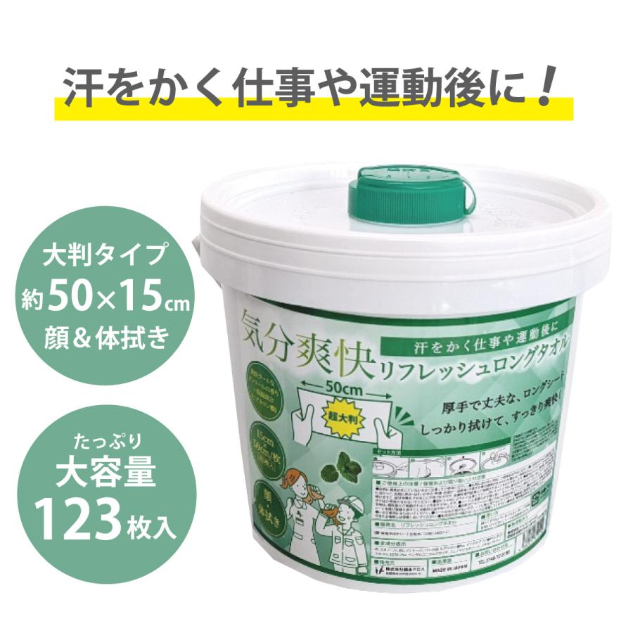 【詰め替え用6個セット】 リフレッシュロングタオル 大容量123枚×6個セット SB11-6 大判 体拭きシート 汗拭きシート 冷たい メントール 冷感 冷却 現場 外仕事 : オーシン ...
