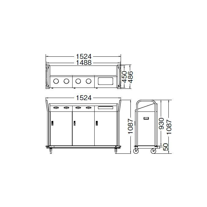 リサイクルボックス RBK-500TRP 1段キャリー 約60L×3 山崎産業 YW-103L-ID ダンボール 分別 商業施設 食堂 ゴミ箱 ...