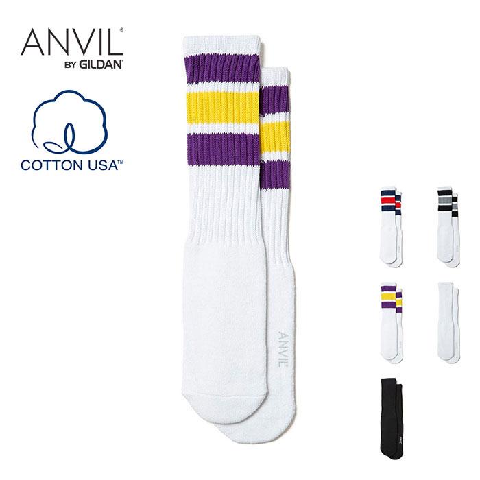 anvil ANVIL (アンヴィル) USA Cotton Tube Socks スケーターソックス メンズ チューブ ストライプ パイル ...