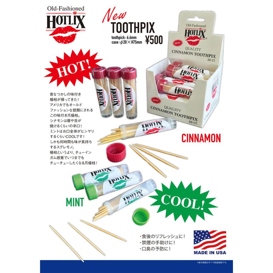 HOTLIX ホットリックス 味付き つまようじ 爪楊枝 携帯 ケース付き ミント シナモン フレーバー Toothpix : OSS ...