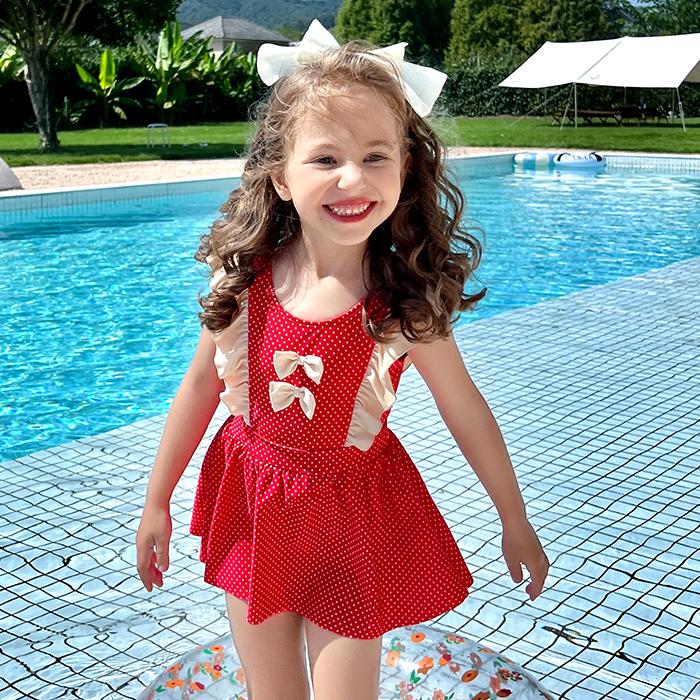 キッズ 水着 女の子 ワンピース 130 120 110 100 90 cm ドット柄 水玉 キッズ水着 女の子水着 チュール 可愛い ドット水着 カジュアル 女児水着 かわいい水着 ...