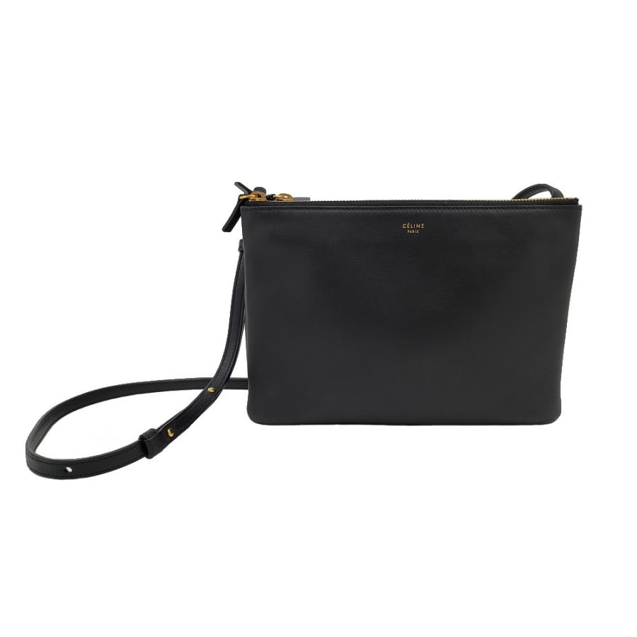 TRIO（CELINE） 【極美品】 CELINE 【セリーヌ】 TORIO/トリオ ラージ 斜め掛け ショルダーバッグ ブラック （3211 ...