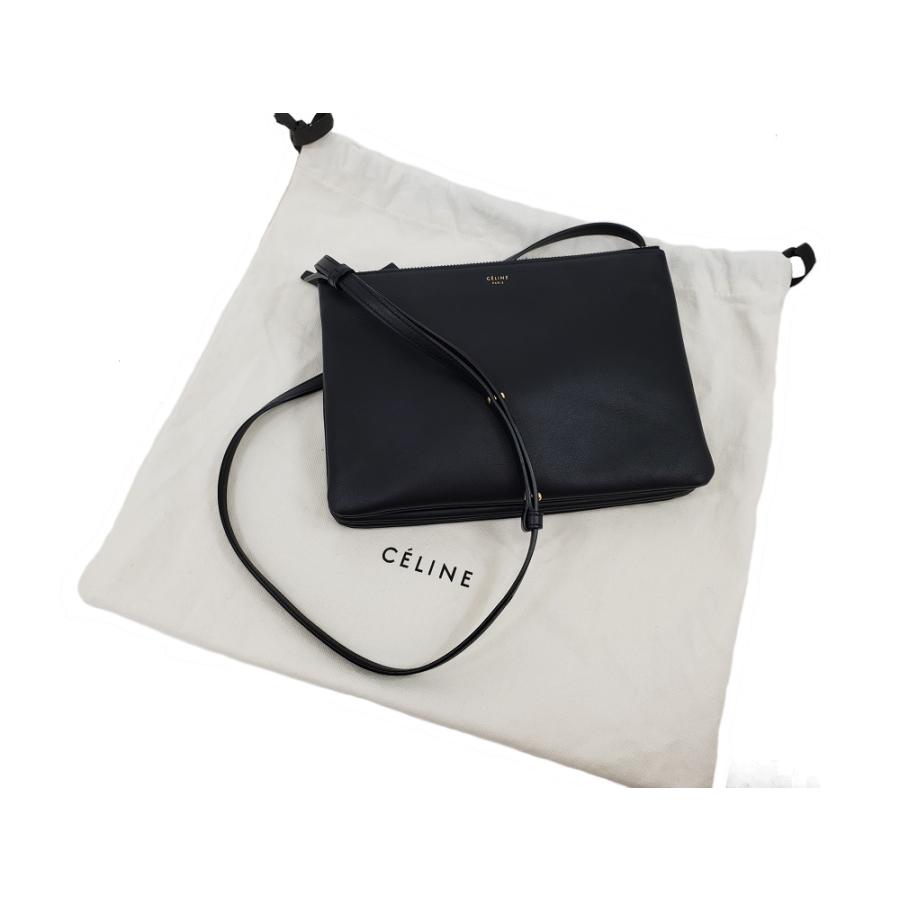 TRIO（CELINE） 【極美品】 CELINE 【セリーヌ】 TORIO/トリオ ラージ 斜め掛け ショルダーバッグ ブラック （3211 ...