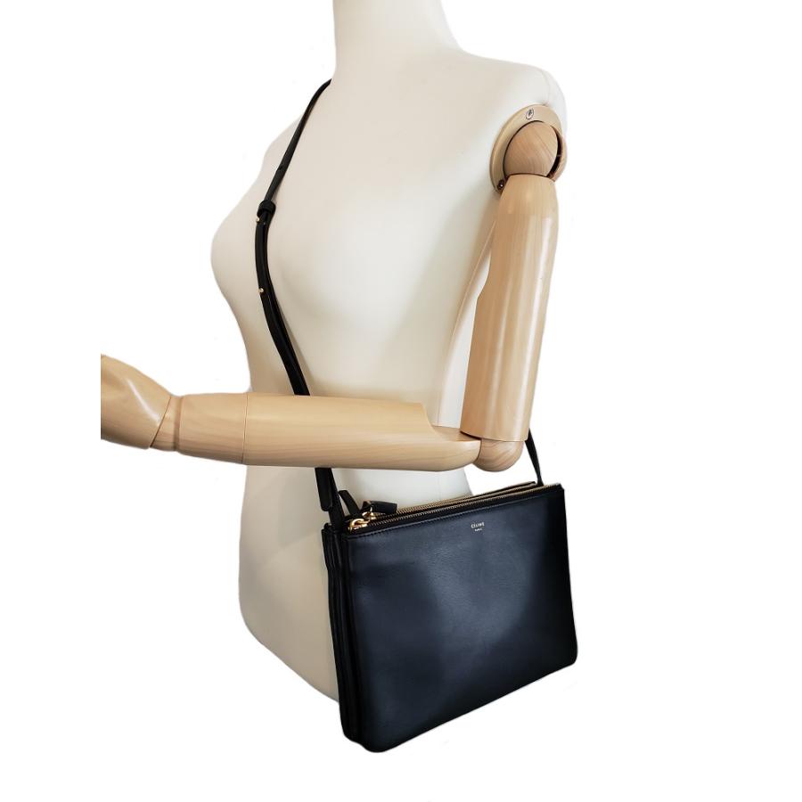 TRIO（CELINE） 【極美品】 CELINE 【セリーヌ】 TORIO/トリオ ラージ 斜め掛け ショルダーバッグ ブラック （3211 ...