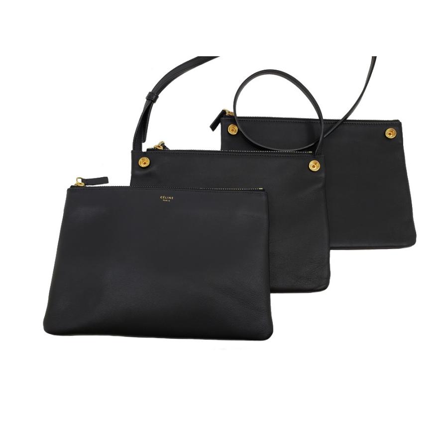 TRIO（CELINE） 【極美品】 CELINE 【セリーヌ】 TORIO/トリオ ラージ 斜め掛け ショルダーバッグ ブラック （3211 ...