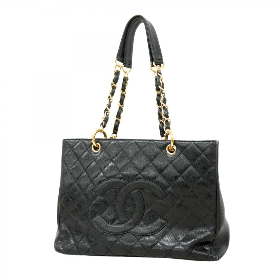 CHANEL 【5cd4515】シャネル トートバッグ マトラッセ チェーン キャビアスキン ブラック ゴールド金具【中古】レディース : お ...