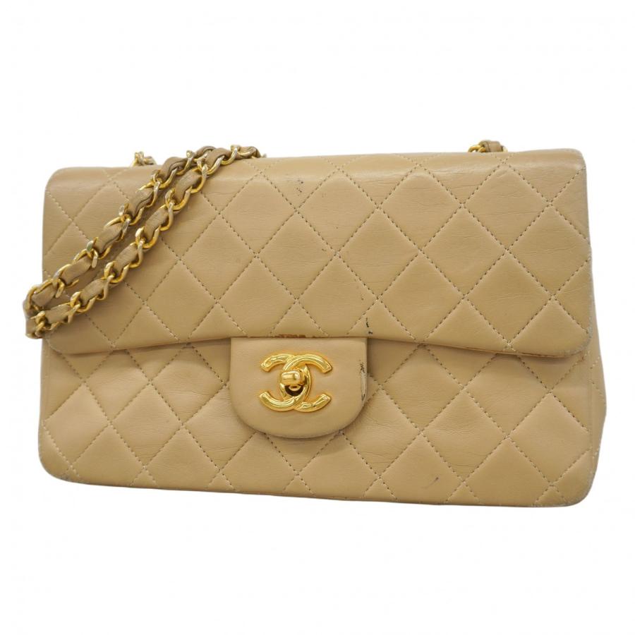 CHANEL 【5gc3318-h】シャネル ショルダーバッグ マトラッセ Wチェーン ラムスキン ベージュ ゴールド金具【中古】レディース ...