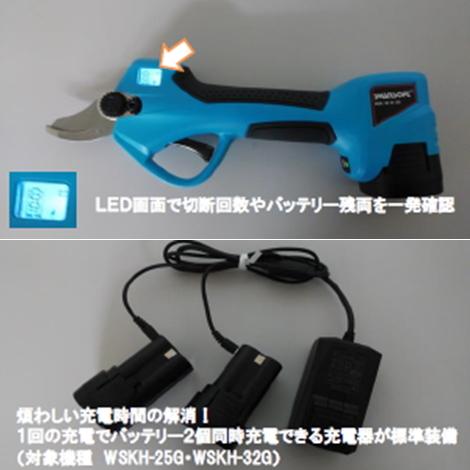 SWANDOFT インターファーム コードレス充電式電動剪定ハサミ WSKH-25G 有効切断径22mm 予備バッテリー付 ...