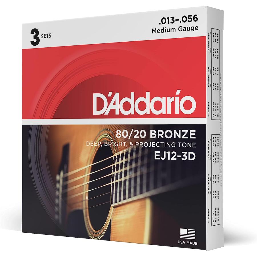 D'Addario 【アコースティックギター弦 3セット】 ダダリオ EJ12-3D Medium 13-56 80/20 BRONZE 正規品 : 音ぎ花しotogibanashi - 通販 ...