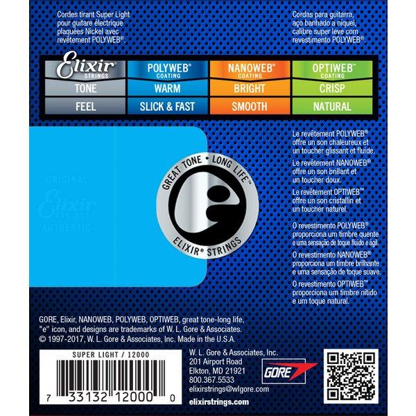 Elixir エリクサー エレキギター弦 12000 POLYWEB Super Light 09-42 スーパーライト 正規品 ...